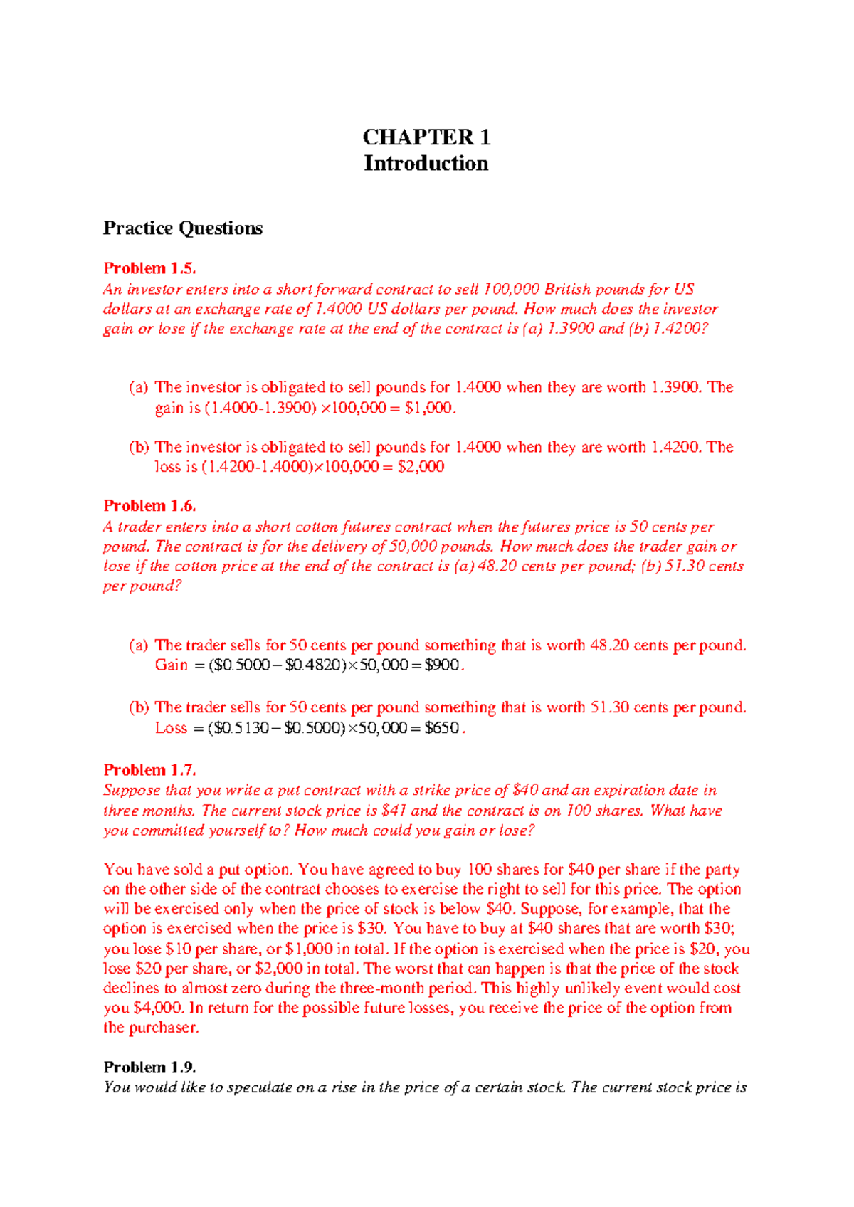 Chapter 1 Solutions and Practice Problems for Finance 101 - Studocu