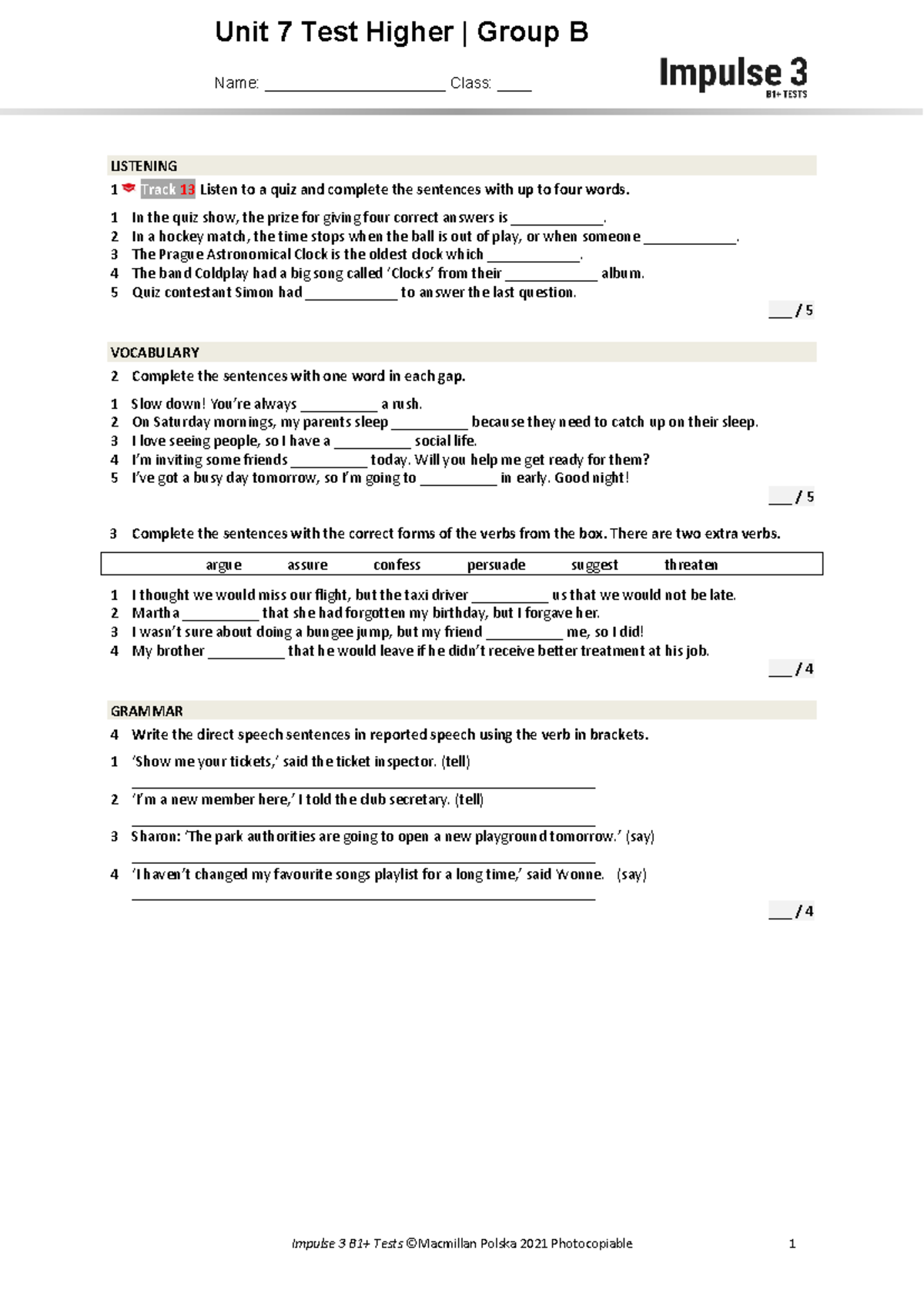 Unit 7 Test Higher B - Listening & Vocabulary Quiz - Studocu