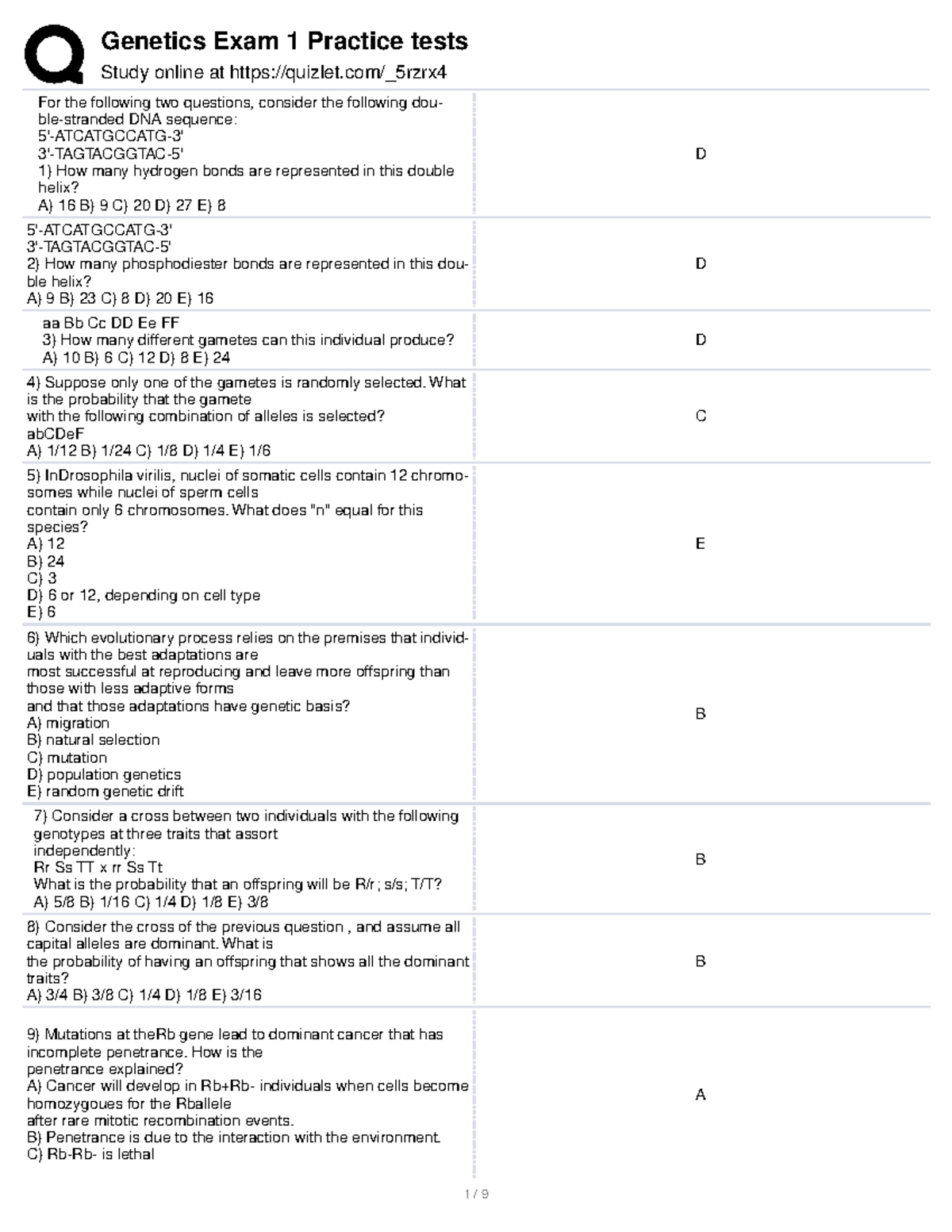 Genetics last - ... - Study online at quizlet/_5rzrx For the following ...