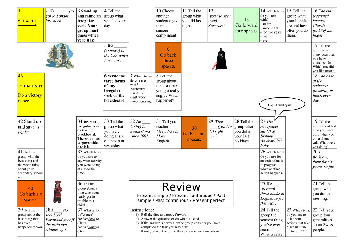 Board Game: Fun Activities for Present & Past Tenses (ENG 10494) - Studocu