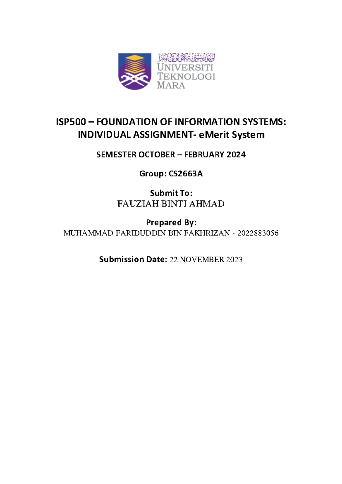ISP500. Individual Assignment on eMerit System by Muhammad Fariduddin ...
