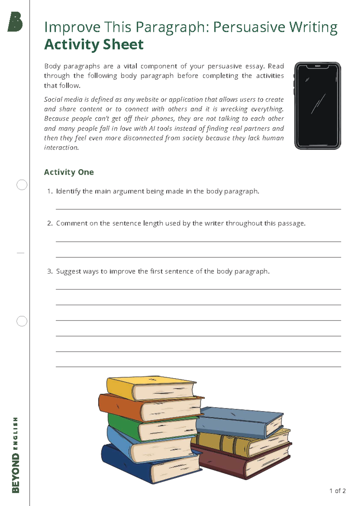 Persuasive Writing Activity: Improve Body Paragraphs - Studocu
