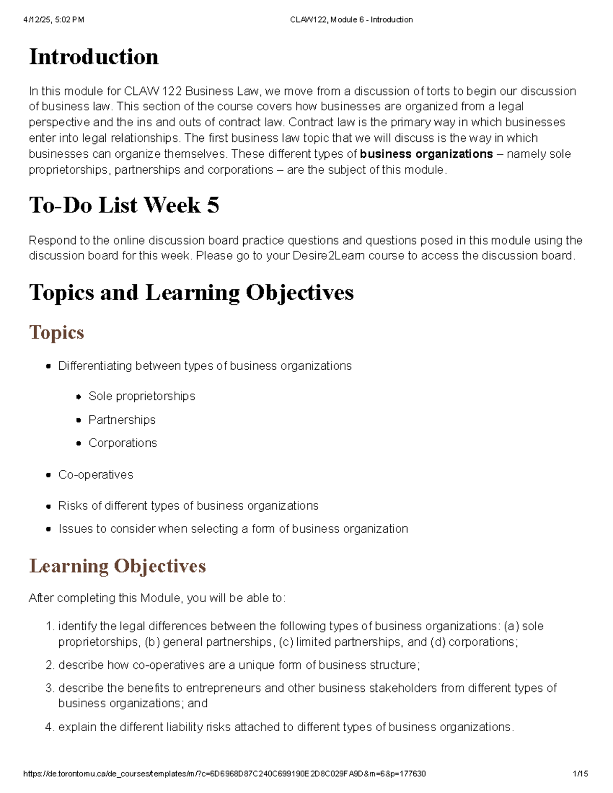 C LAW122, Module 6 - Introduction - Introduction In this module for ...