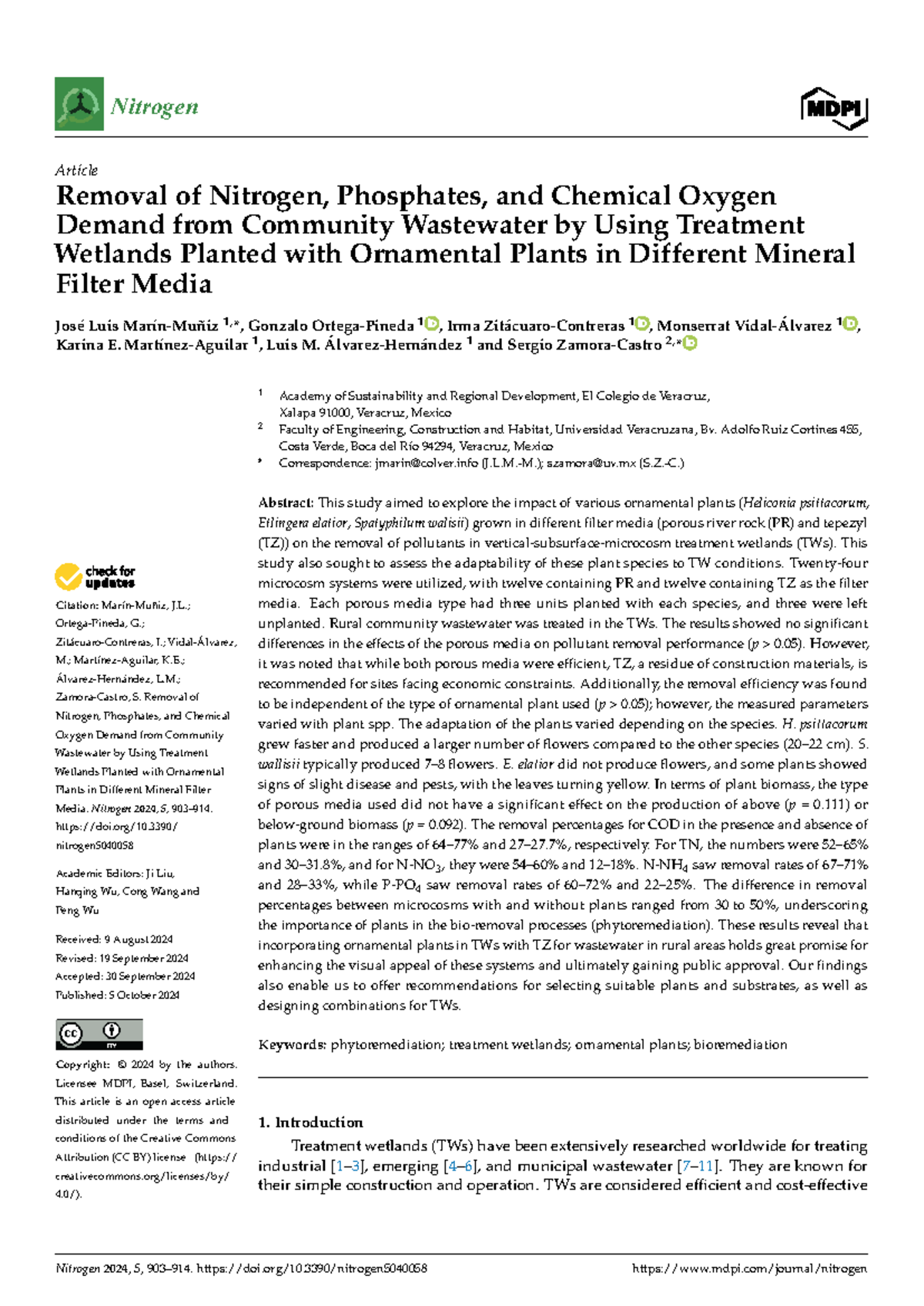 Nitrogen 2024: Removal of Pollutants from Wastewater Using Ornamental Plants in - Studocu