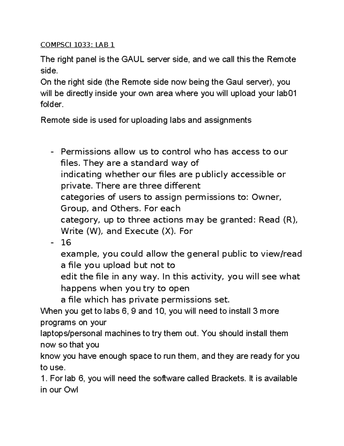 Compsci 1033 LAB 1 - ok these are notes - COMPSCI 1033: LAB 1 The right ...