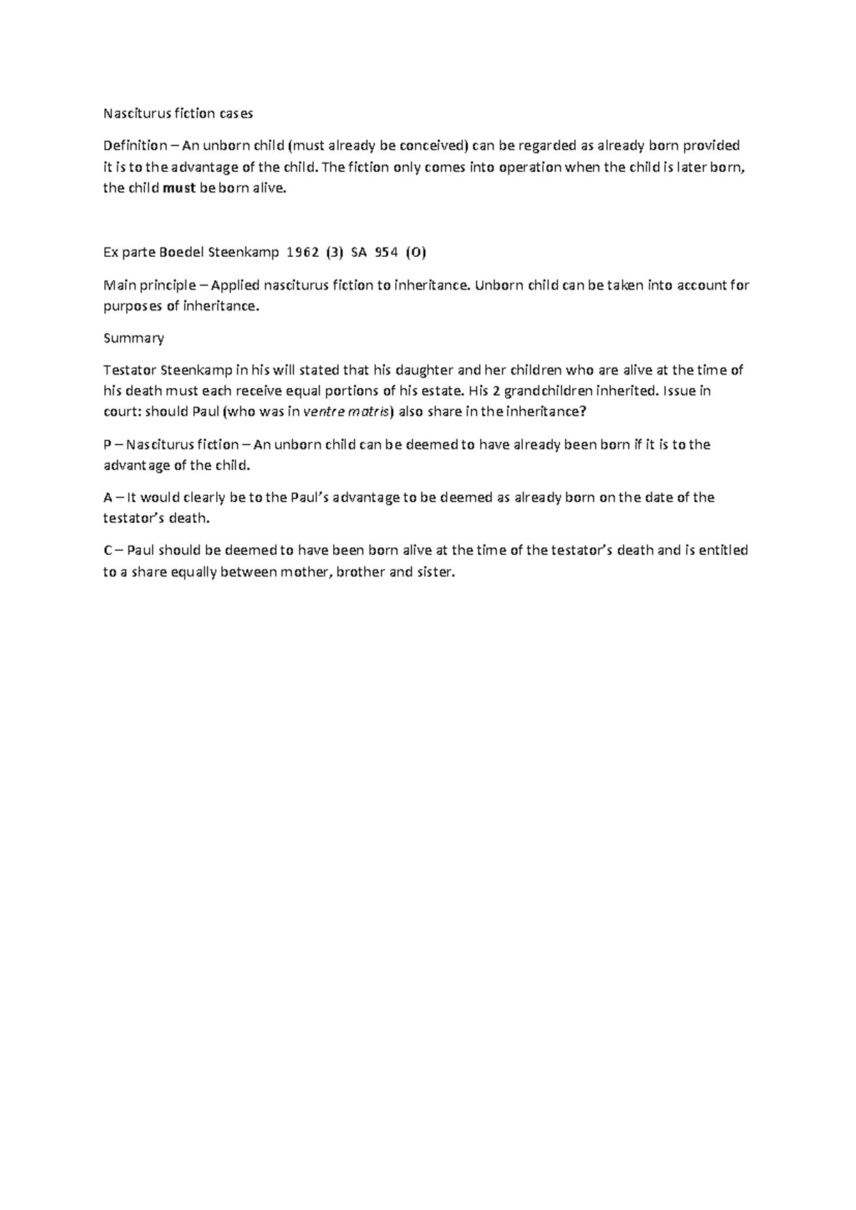 Case Summaries of Nasciturus Fiction: Legal Principles & Applications ...