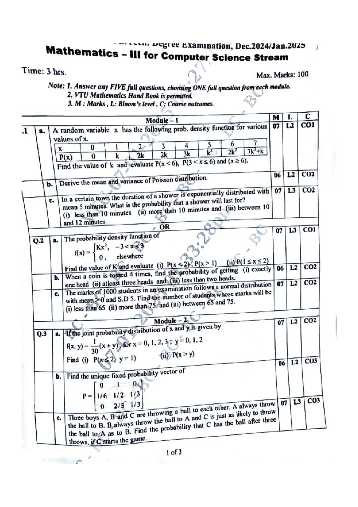 Mathematics for Computer Science BCS301 - Degree Examination Notes ...