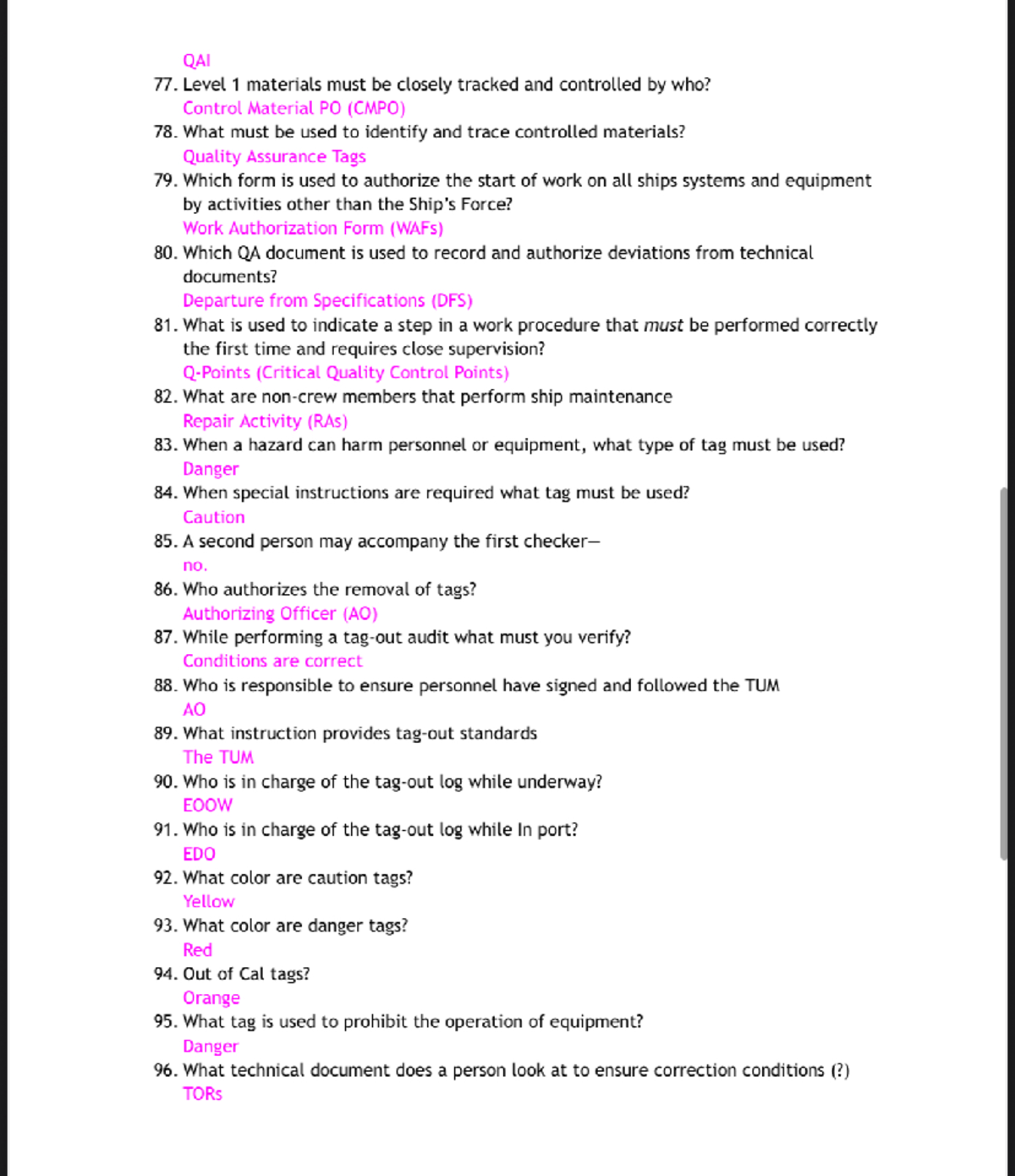 QAI 77. Summary of Key Control Measures and QA Tags Insights - Studocu