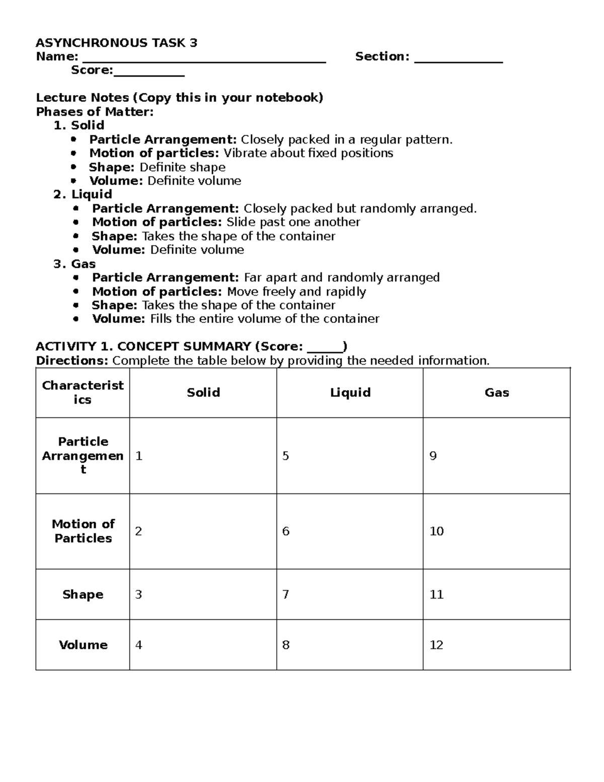 ASYNCHRONOUS TASK 3: Phases of Matter Lecture Notes - Studocu