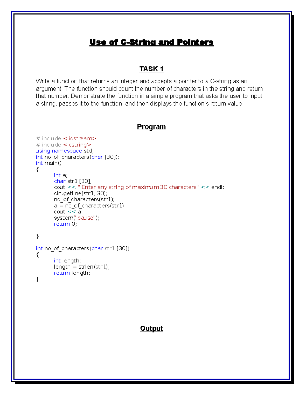 8 Use of C-String and Pointers - Use of C-String and Pointers TASK 1 ...