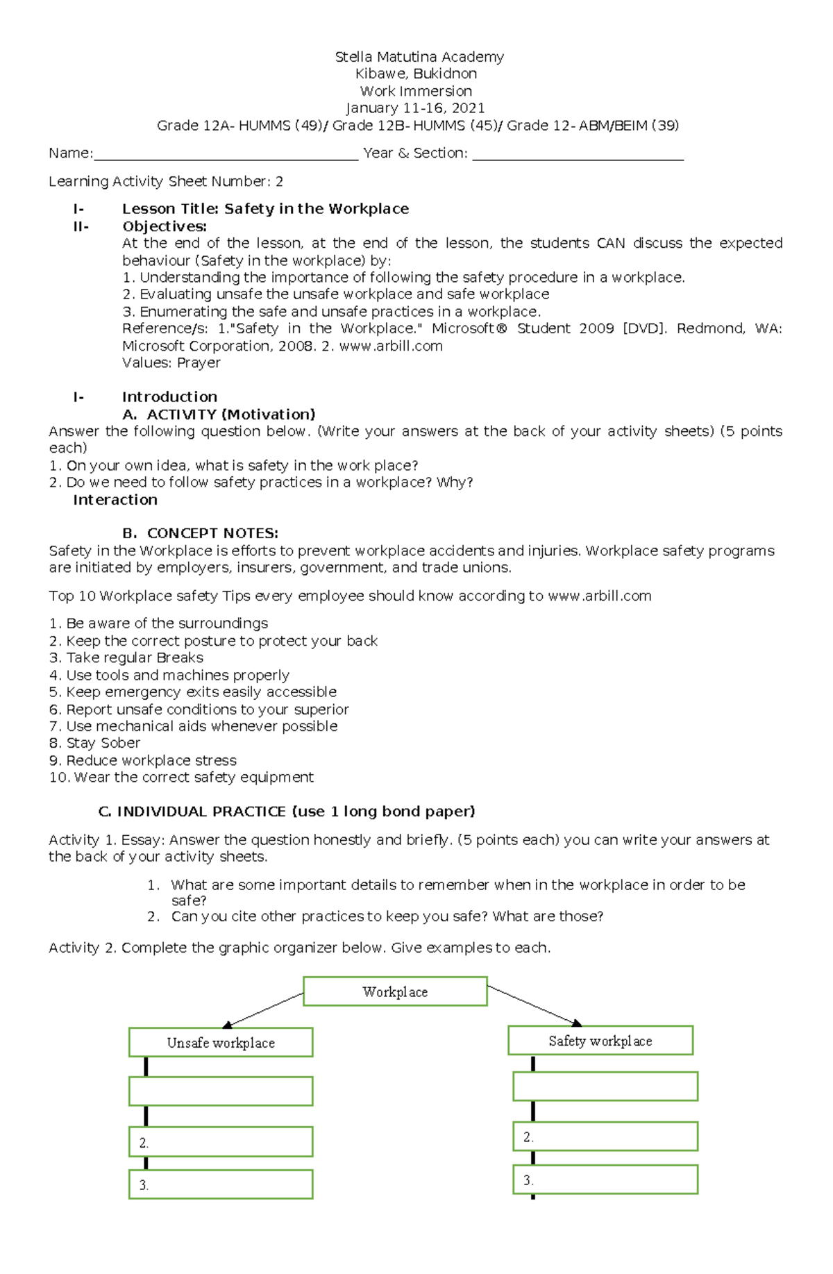 Act 2 Work Ethics - LEARNING ACTIVITY SHEETS - Stella Matutina Academy ...
