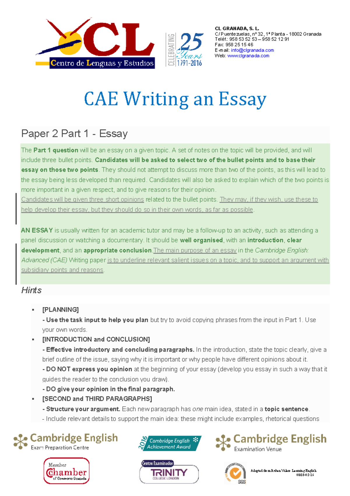 CAE-Writing-Essay Guidelines - CAE - Studocu