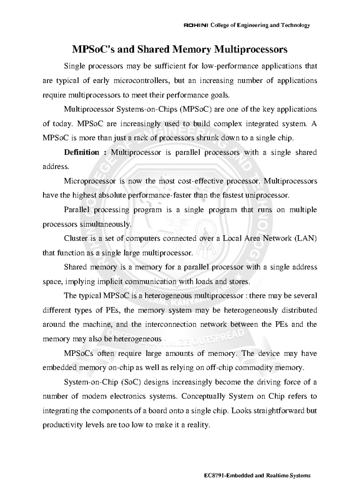 MPSoC Systems & Shared Memory Multiprocessors: Design Challenges ...