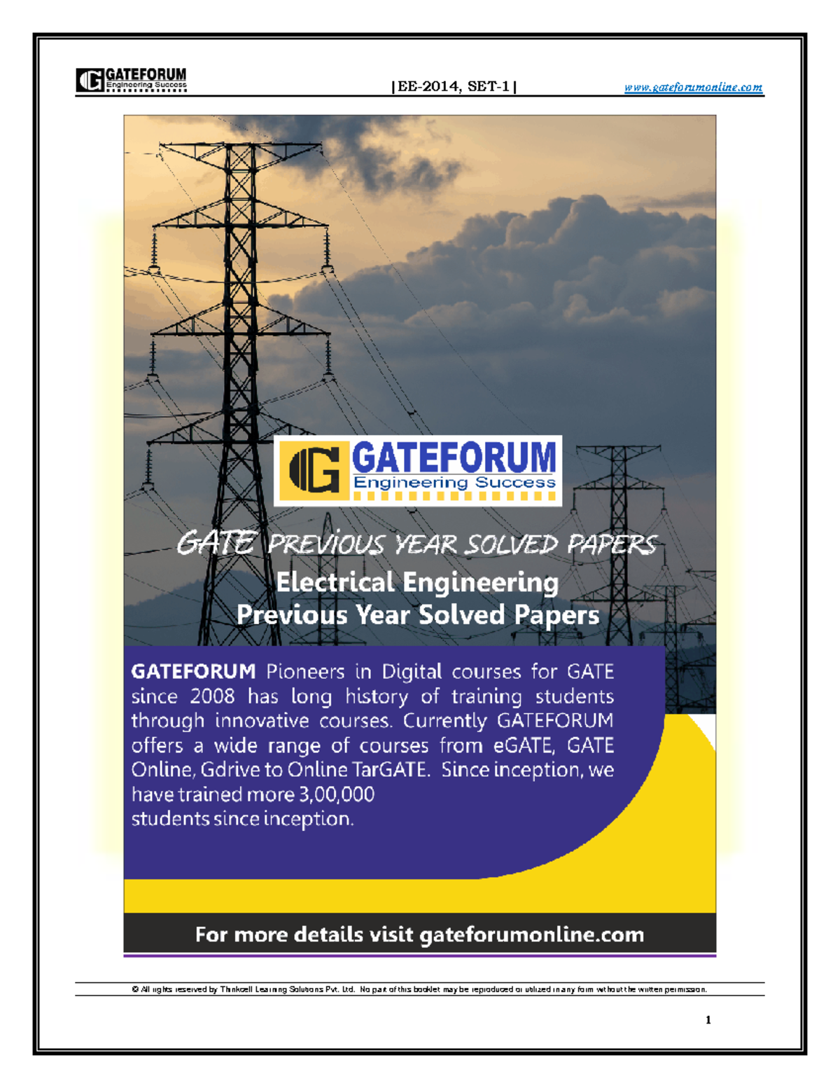 EE GATE 2014 Set 1 - General Aptitude & Electrical Engineering ...