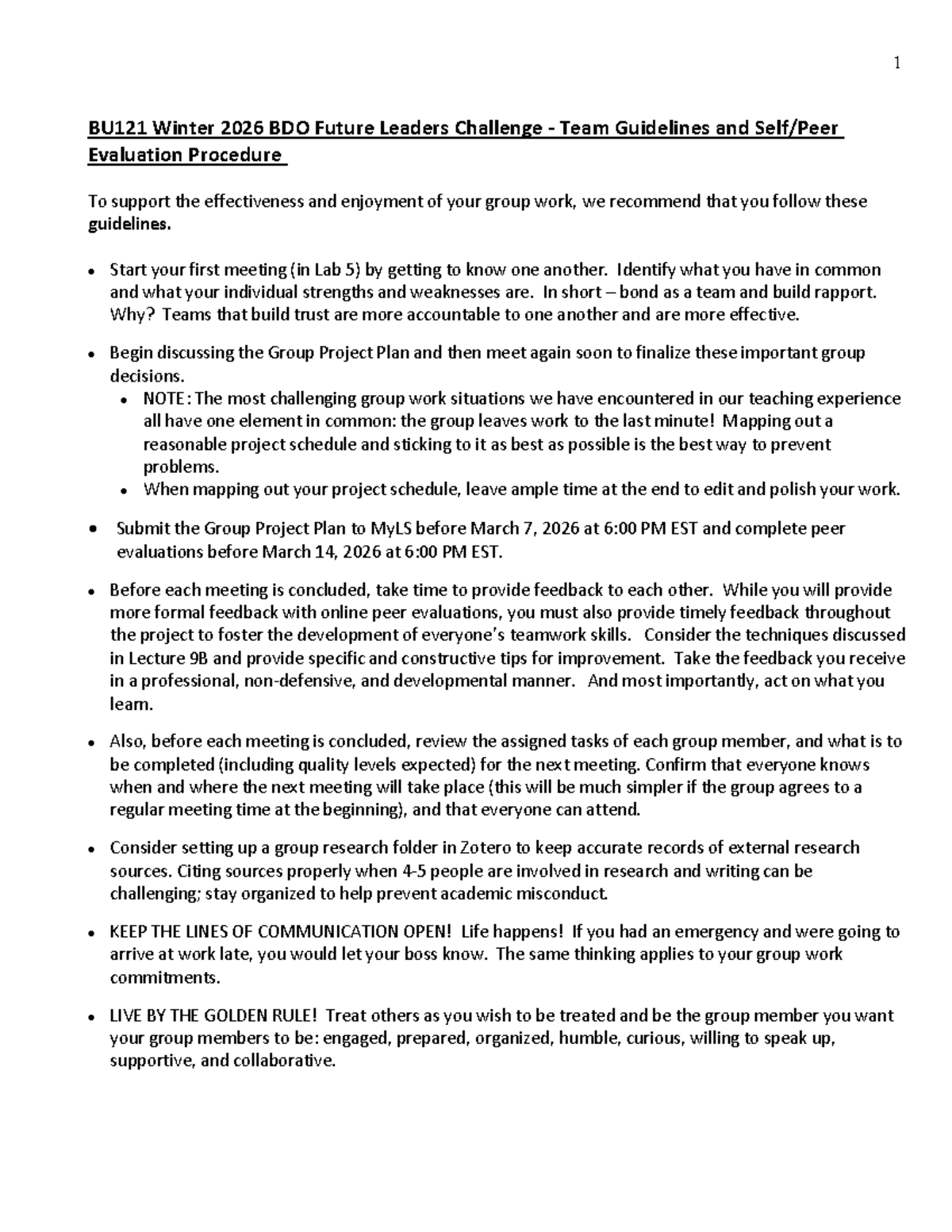 W26 BU121 Team Guidelines & Peer Evaluation Process for 2026 - Studocu