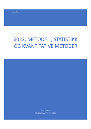 Kvantitativ Metode: Kjennetegn, Design og Analyse (KURS KODE) - Studocu