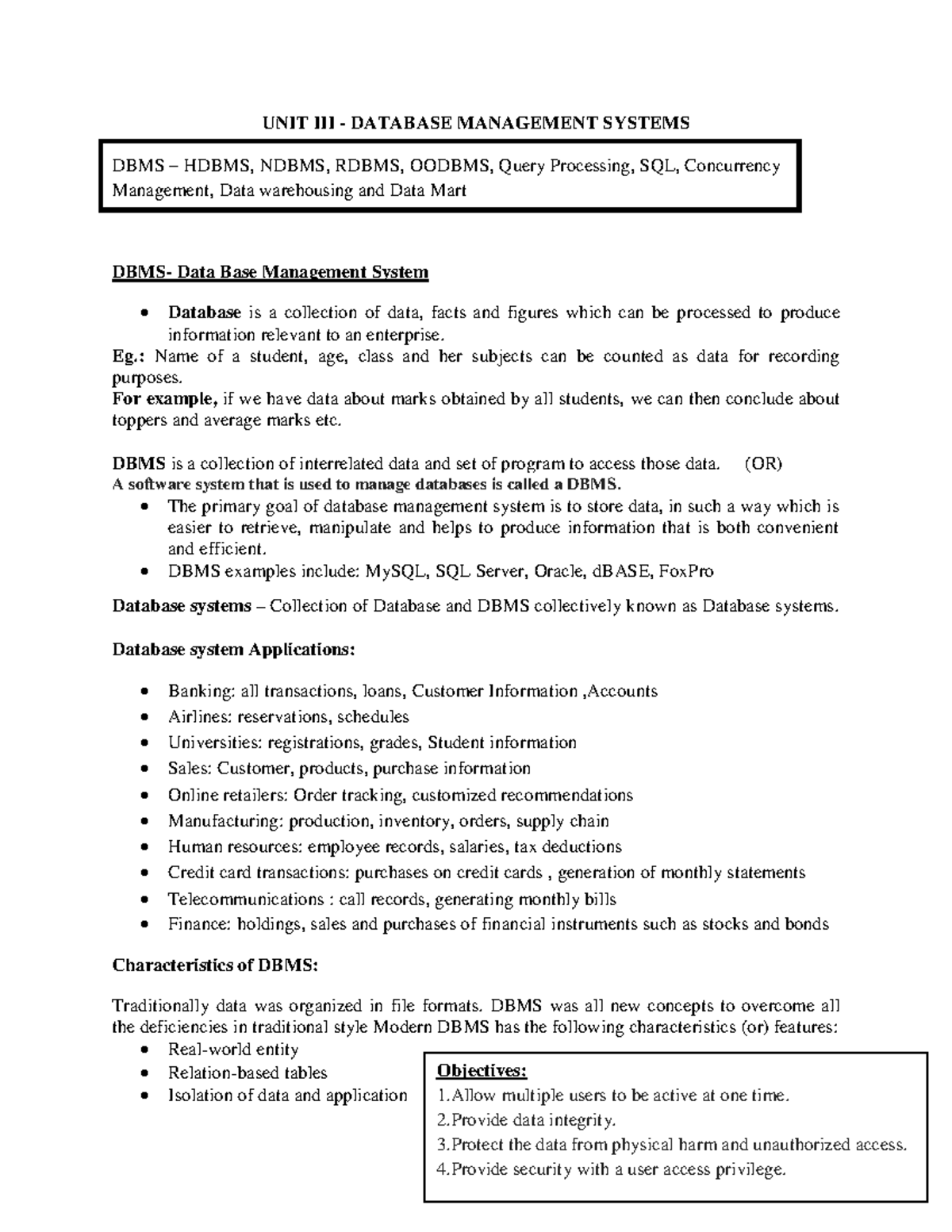 IM UNIT 3 - BA4106- Information Management - UNIT III - DATABASE ...