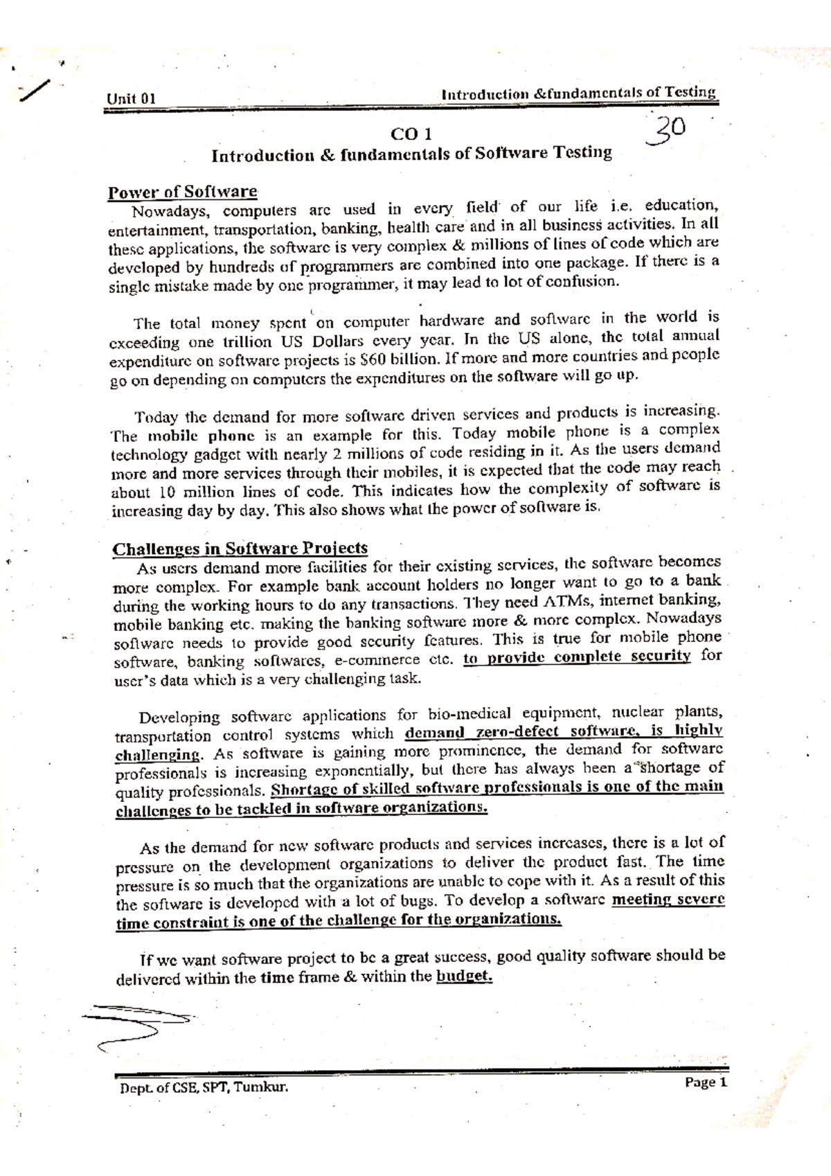 Unit 1 - software testing notes - Unit 01 Introduction of Testing CO 1 ...