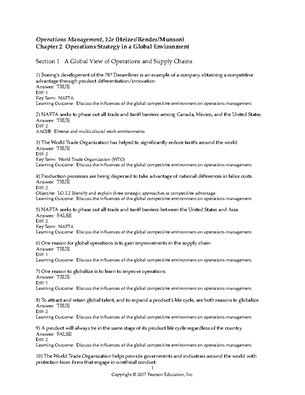 Chapter 02: Operations Strategy in a Global Environment Overview - Studocu