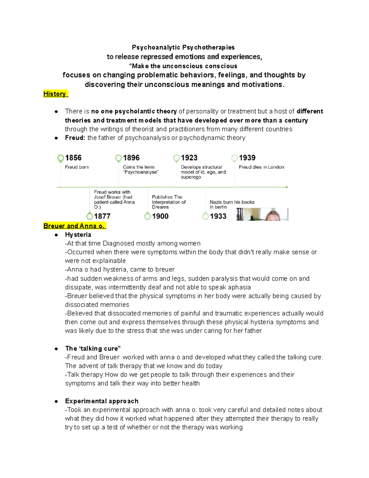 Psychoanalytic Psychotherapies Overview - Week 3 Notes - Studocu