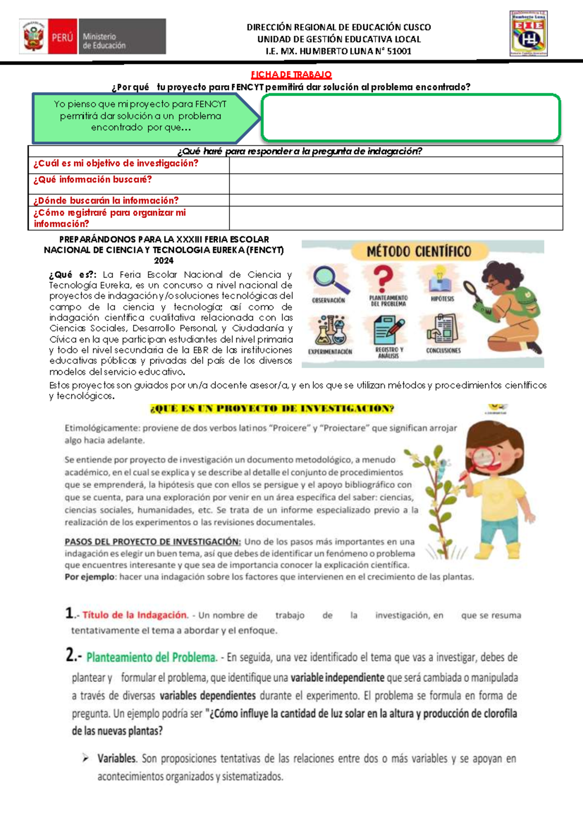Hojas De Trabajo Para Proyectos De Feria De Ciencias FERIA DE CIENCIA: