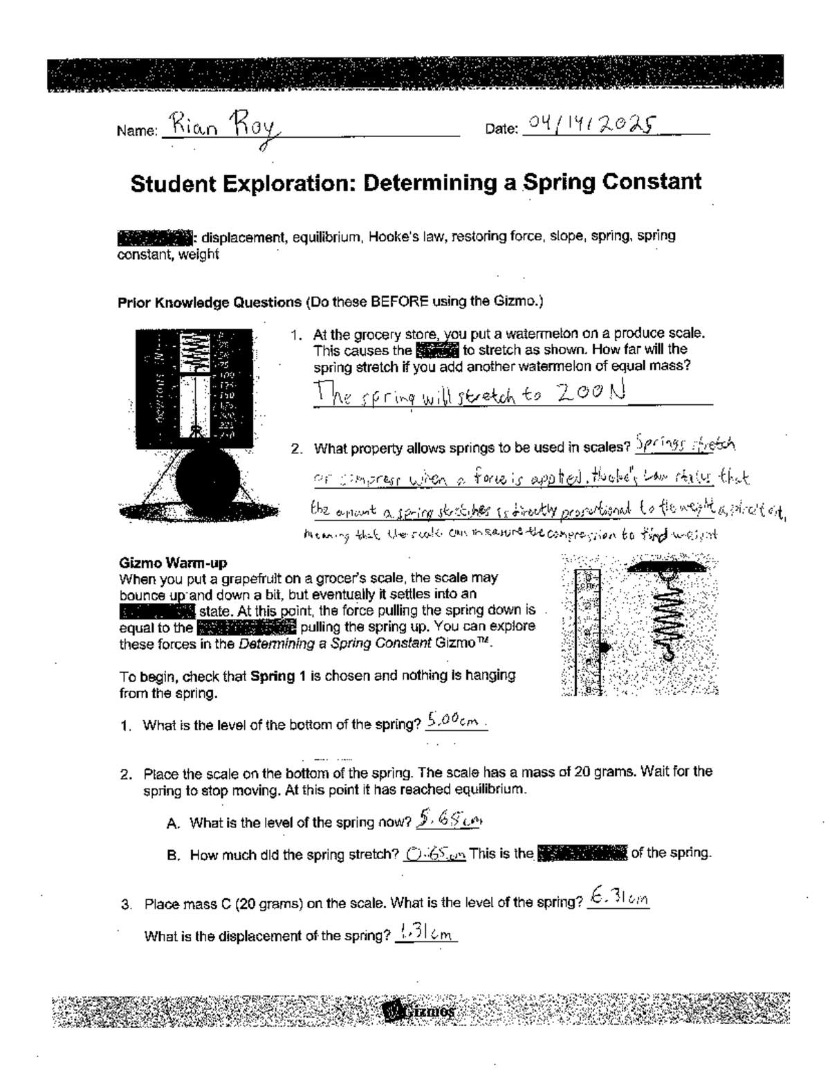 SPH 4U Lab 2: Exploring Spring Constants and Displacement Relationships ...