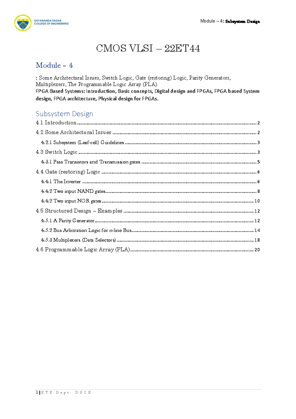 Module 4 - VLSI: Architectural Issues and FPGA System Design Notes ...