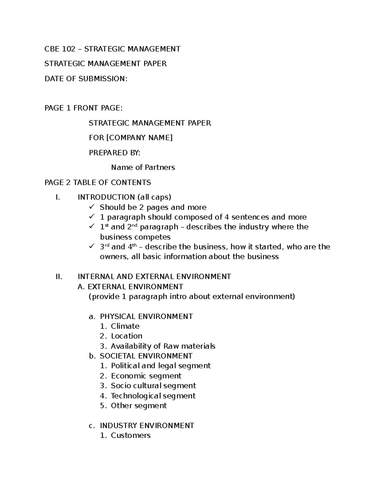 CBE 102 Strategic Management: Comprehensive Paper Notes - Studocu