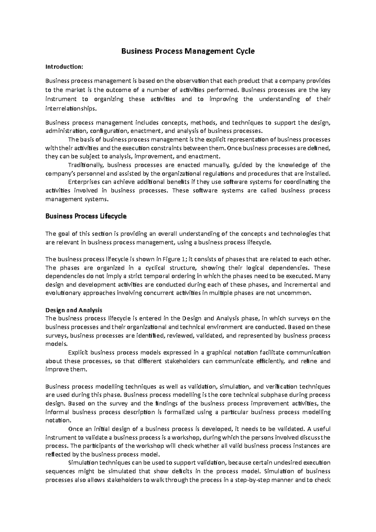 BA Business Process Management Cycle: An Introductory Overview - Studocu