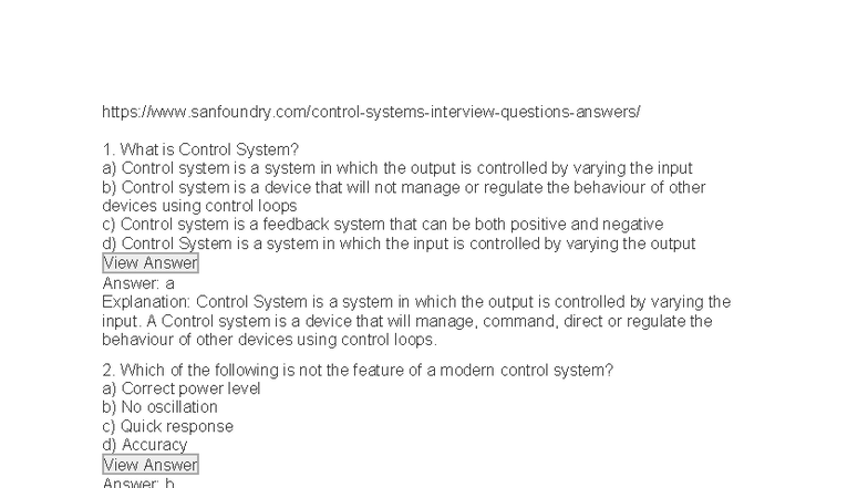Control System MCQ - Question Paper for Course Code CS101 - Studocu
