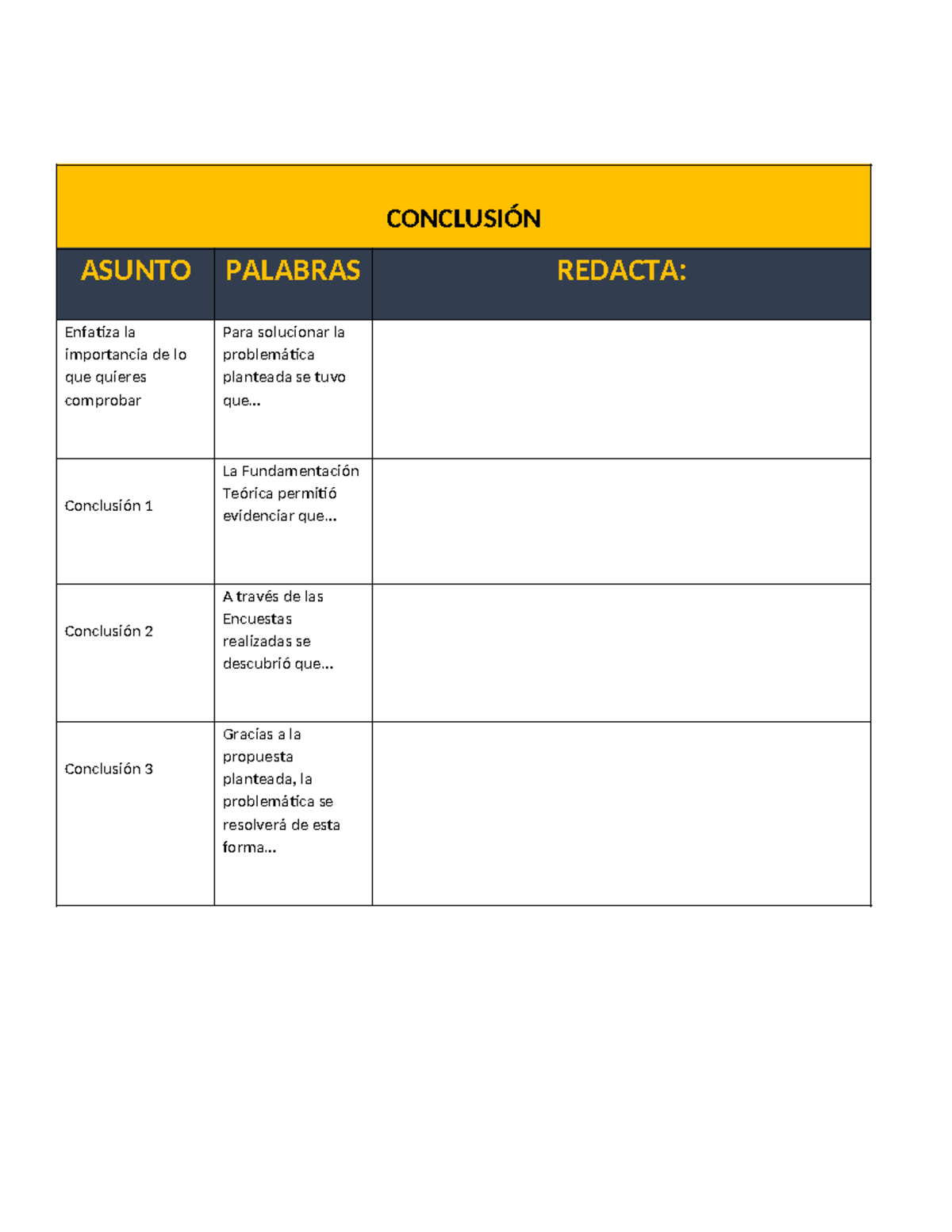 Plantilla PARA Conclusiones - CONCLUSIÓN ASUNTO PALABRAS REDACTA ...