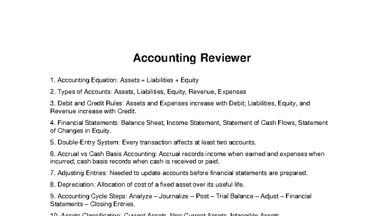 Accounting Reviewer: Key Concepts and Principles in ACCT 101 - Studocu
