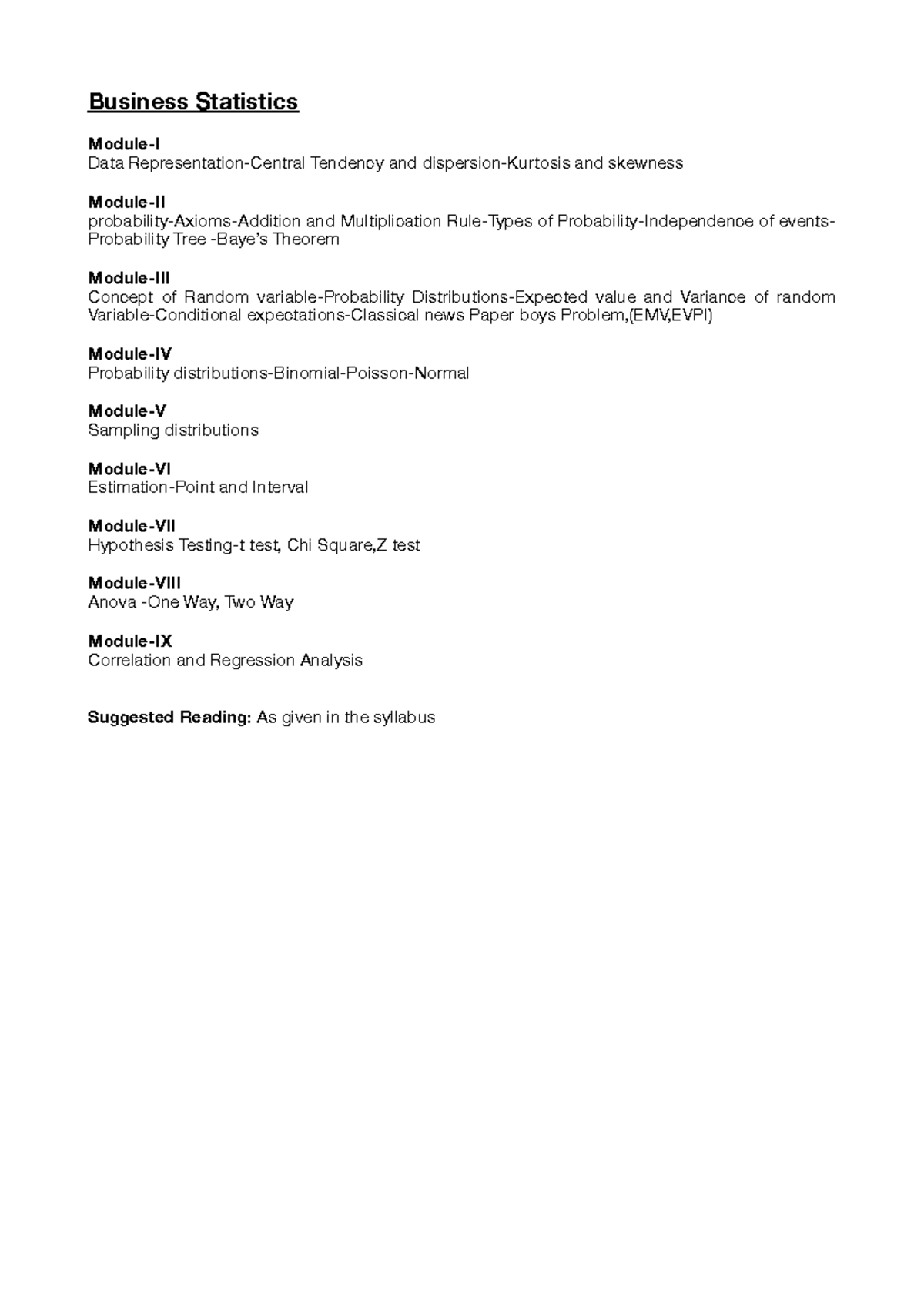 Business Statistics (BUS 101) Comprehensive Study Notes - Studocu