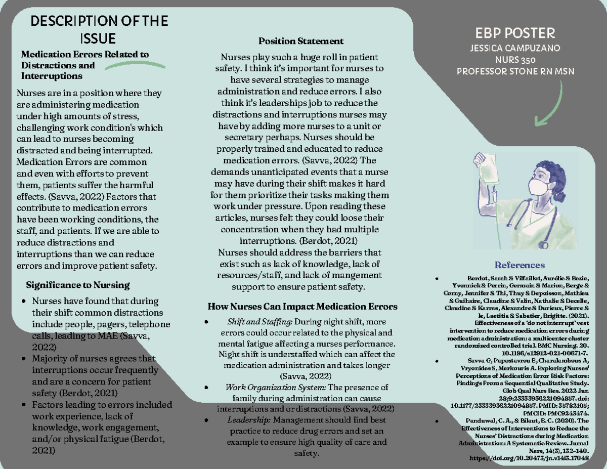 NURS 350 EBP Poster: Reducing Medication Errors from Distractions - Studocu
