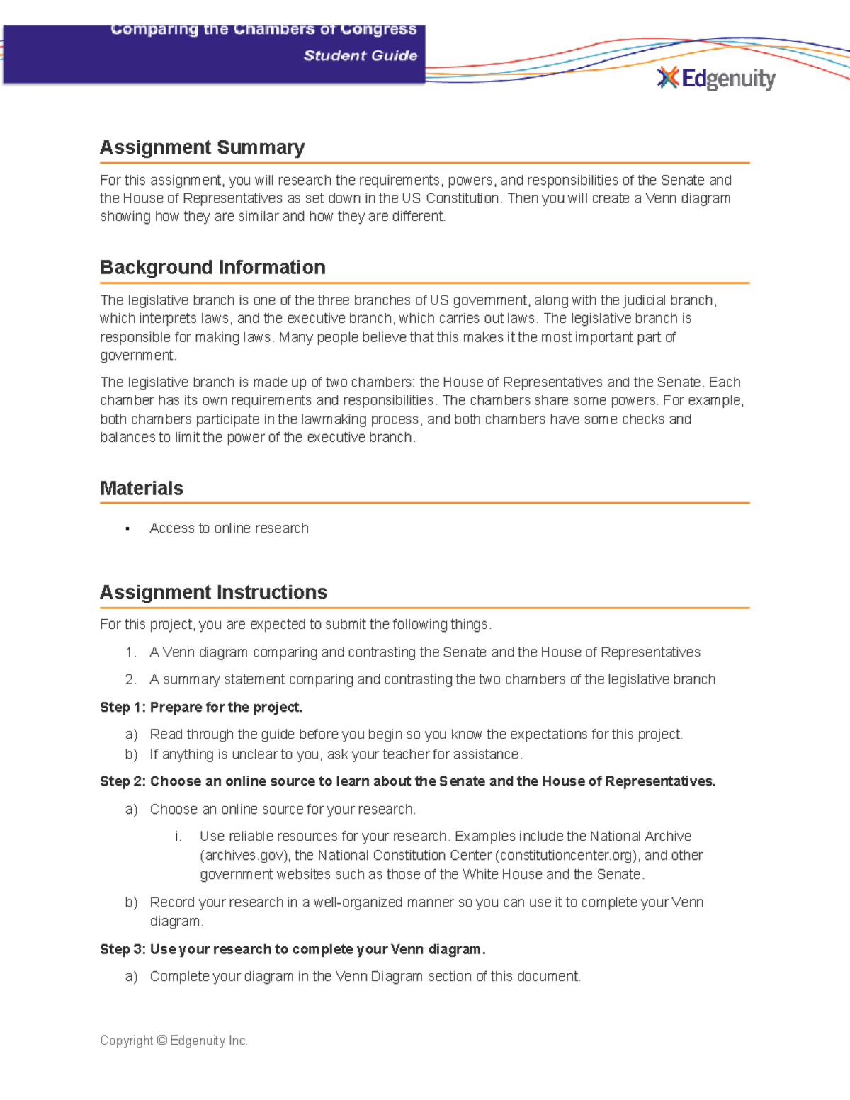 Project Guide: Legislative Branch Venn Diagram (US Gov) - Studocu