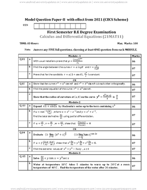 21MAT11 set1 - Model Question paper - Model Question Paper-I with ...