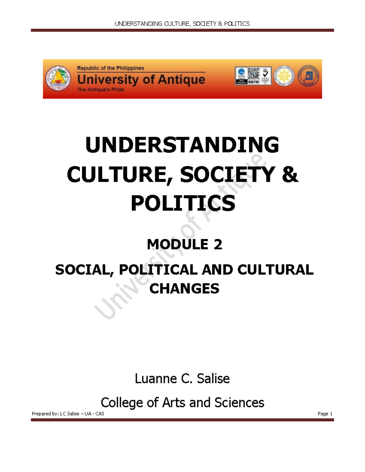 UCSP-Q1M2 - Understanding Social, Political, and Cultural Changes - Studocu