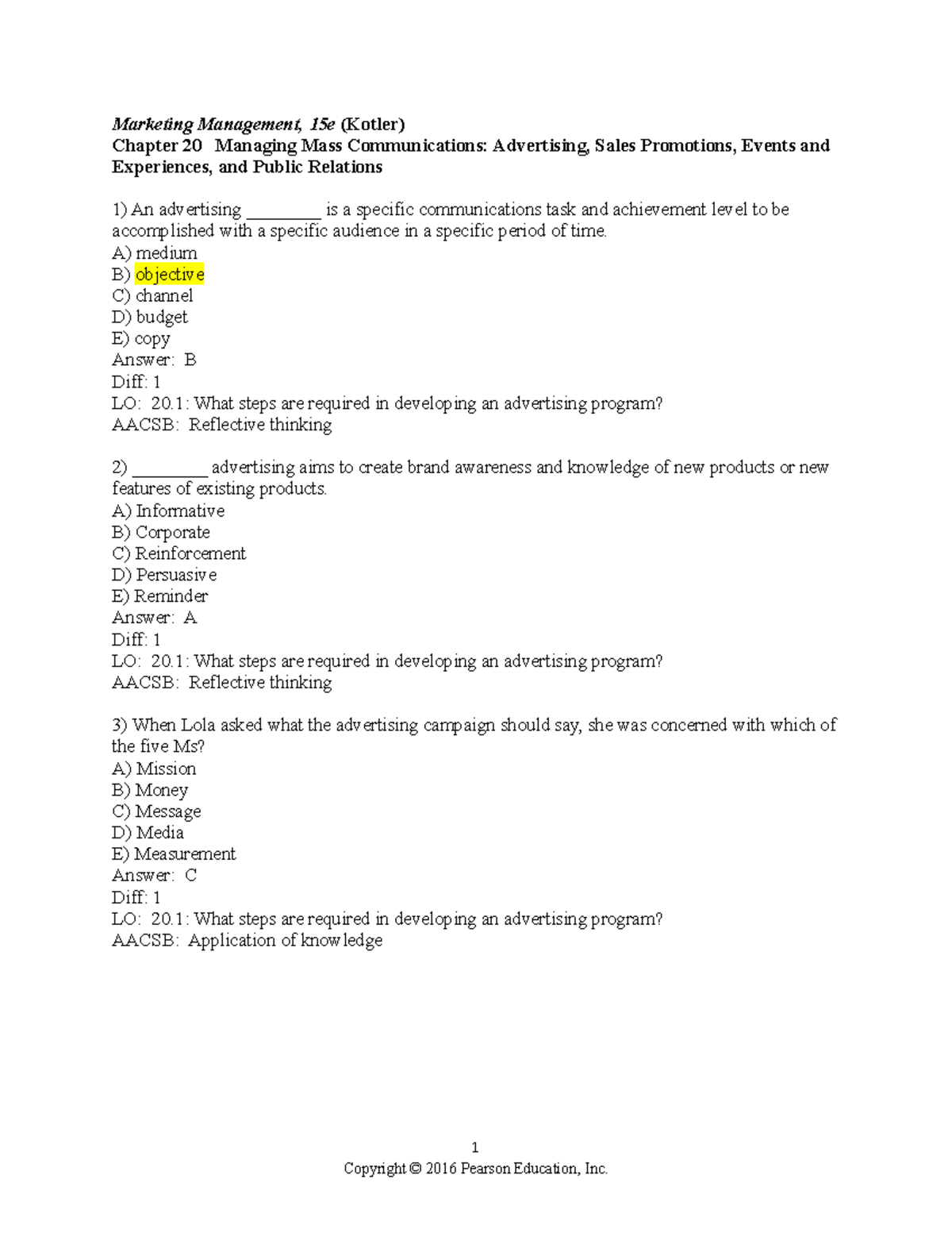 Marketing Management 15e (Kotler) - Chapter 20: Mass Communications ...