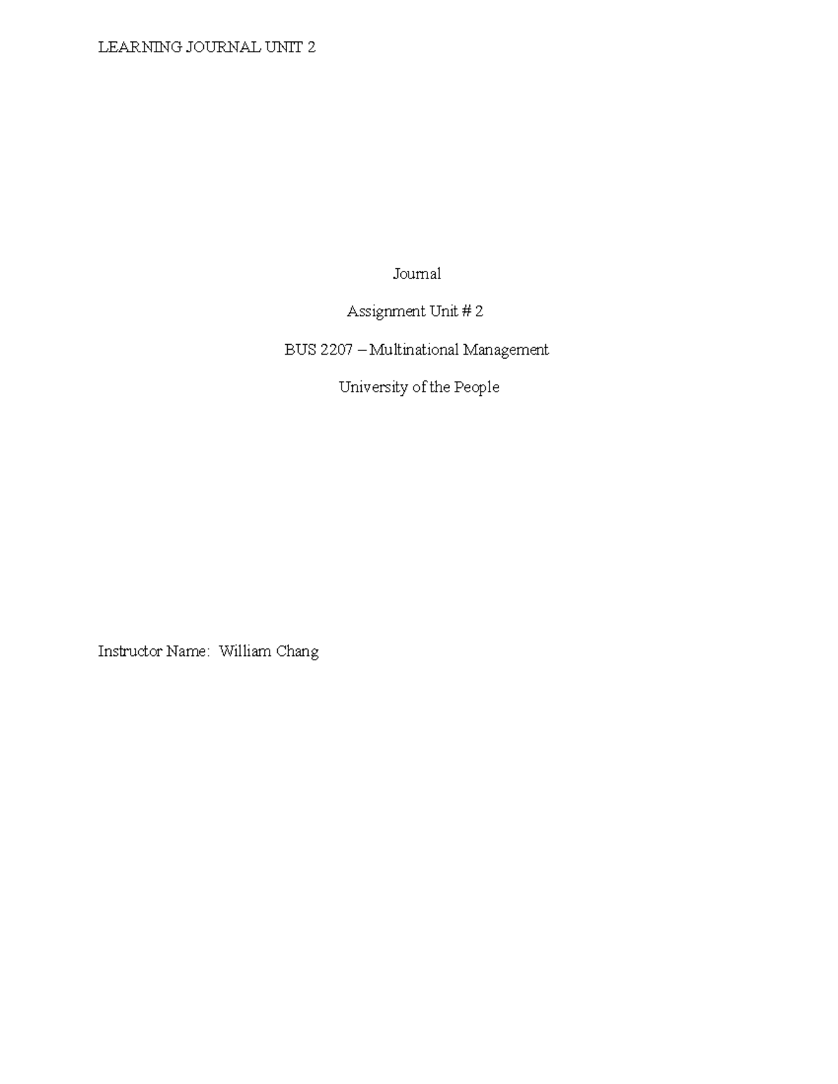 Unit 2 Journal - BUS 2207 - LEARNING JOURNAL UNIT 2 Journal Assignment ...