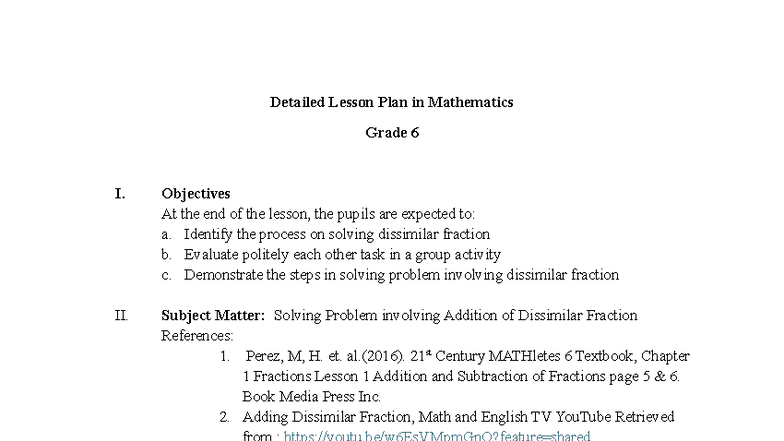 Detailed Lesson Plans in Mathematics and Filipino for Grade 6 - Studocu