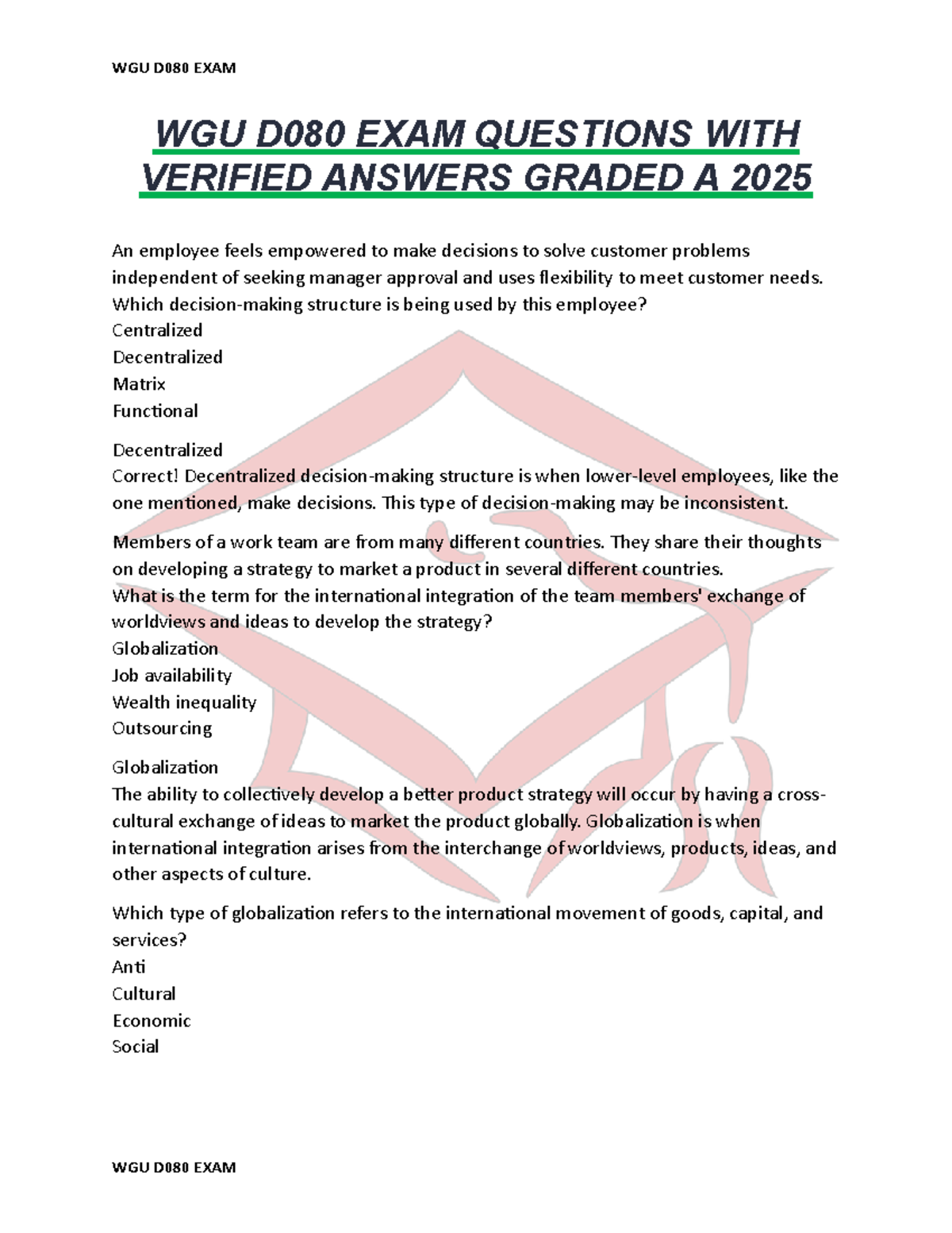 WGU D080 Final Exam Prep: Verified Q&A by Graded A 2025 - Studocu