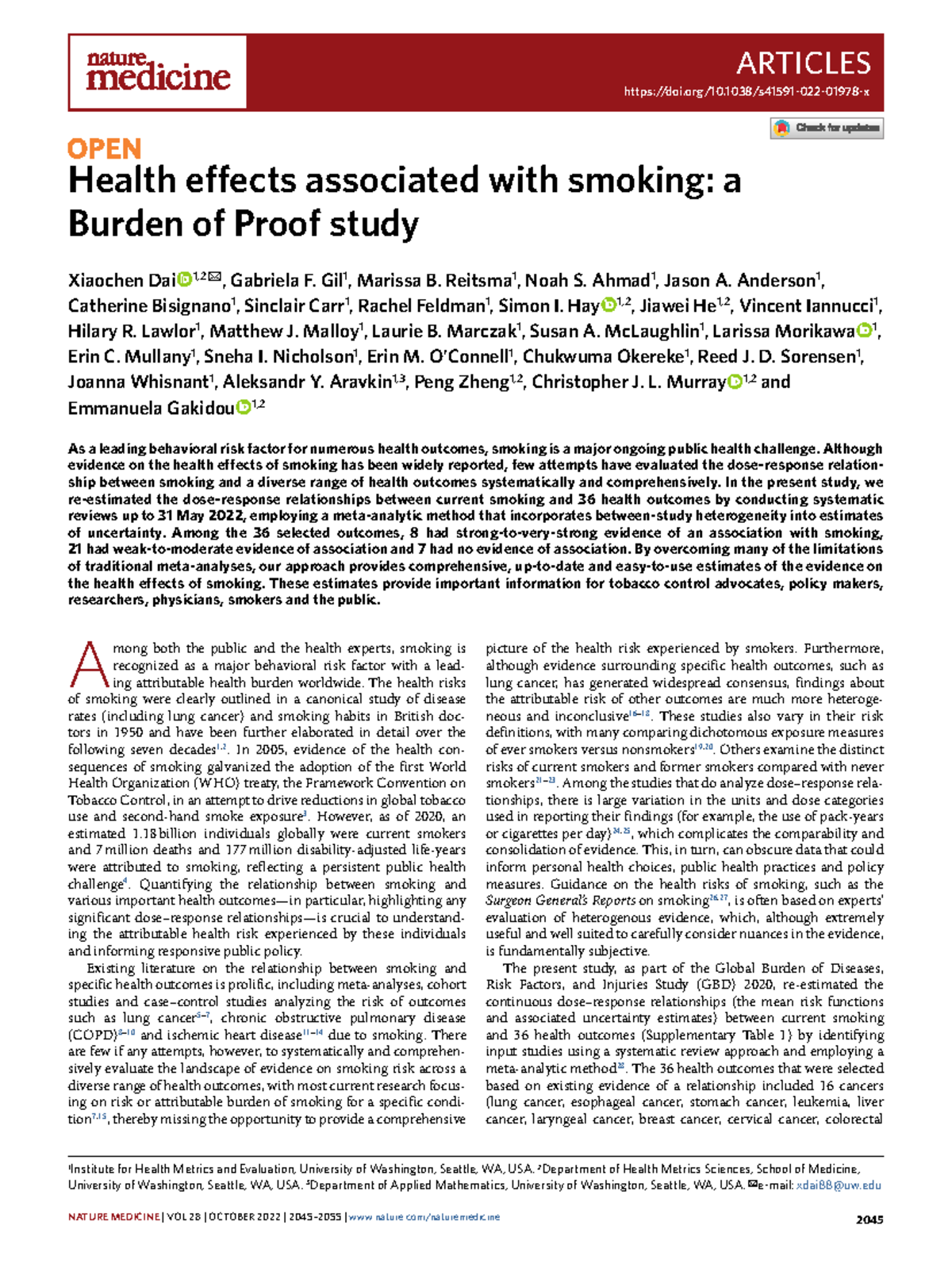 Health Effects of Smoking: A Comprehensive Burden of Proof Study (GBD ...