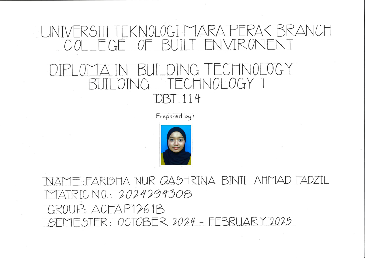 DBT 114: Sample Drawing Notes for Building Technology I - Studocu