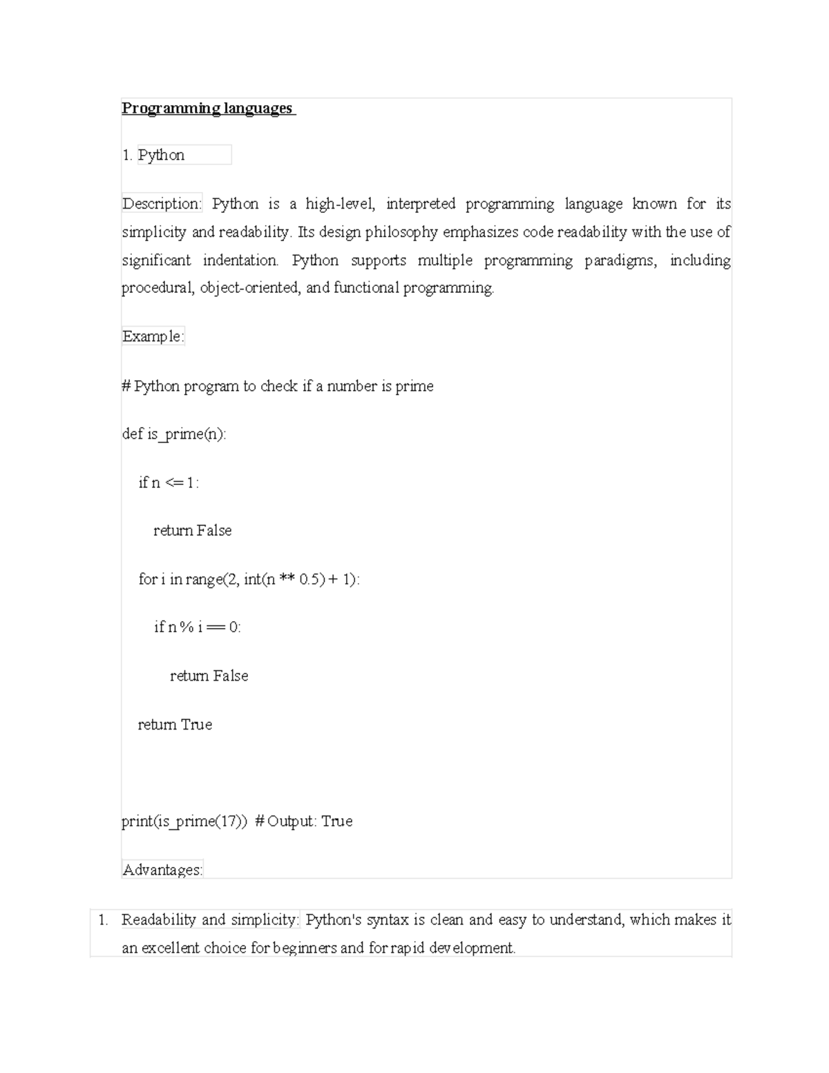 Programming Languages Overview: Python, JavaScript & Java (3644817-H49) - Studocu