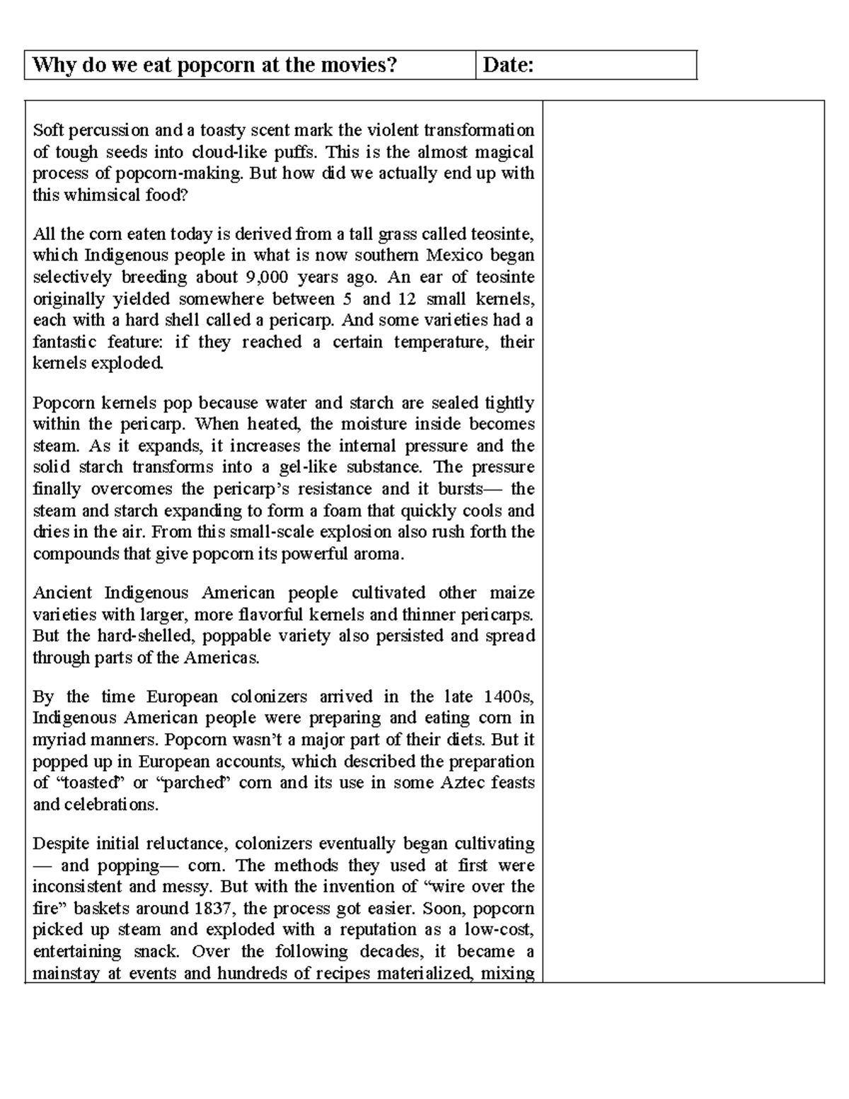 Ted Ed Talks: The Fascinating History of Popcorn and Its Origins - Studocu