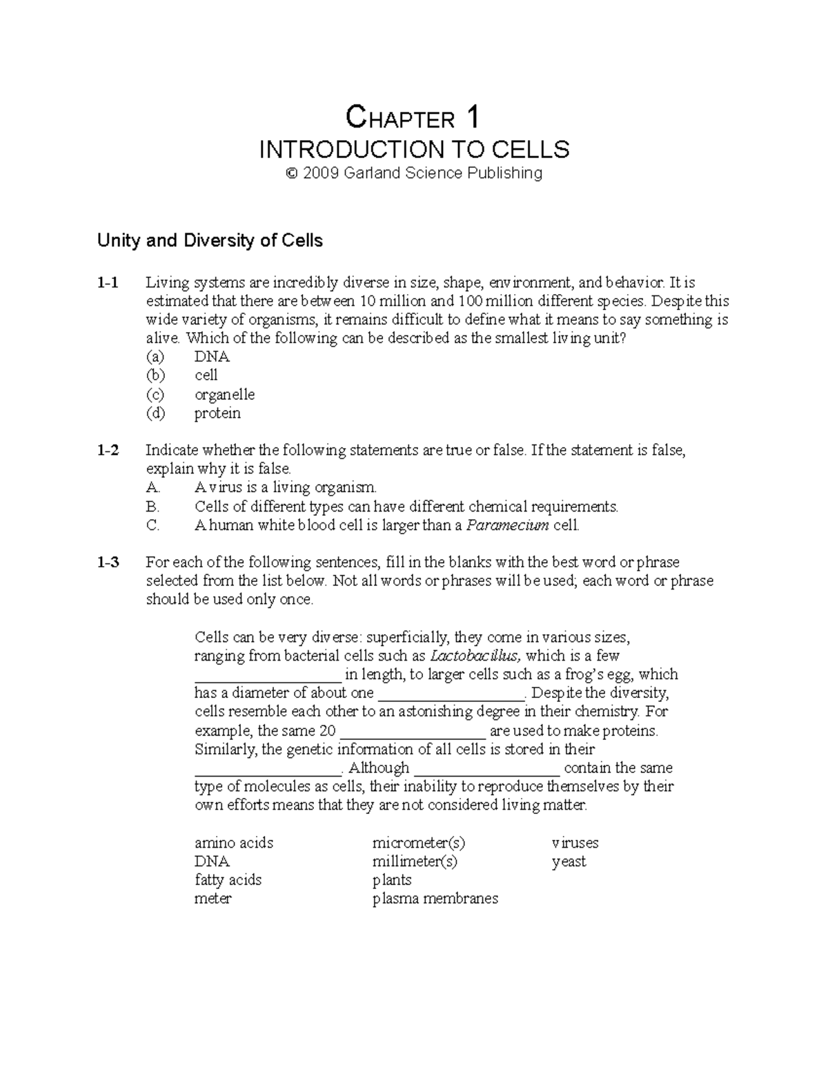 Chapter 1 - Introduction to Cells: Biology Overview (BIO101) - Studocu