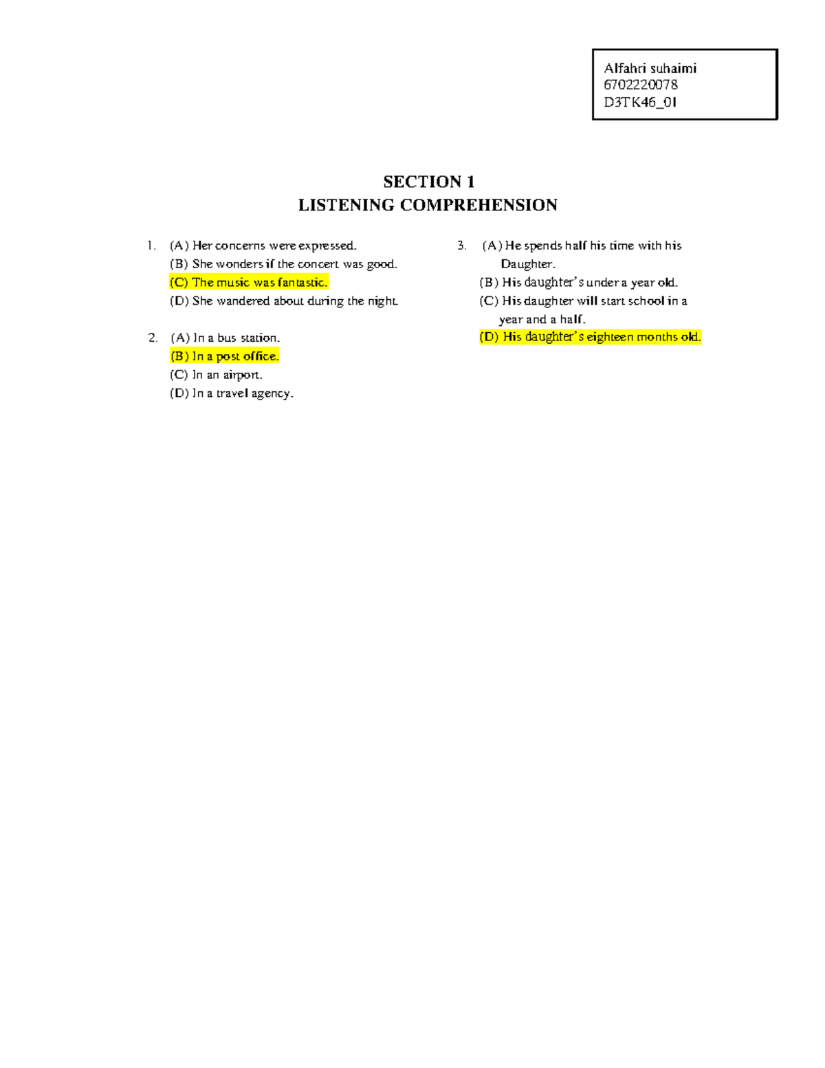 D3TK46_01 Listening Comprehension Practice Questions - Studocu