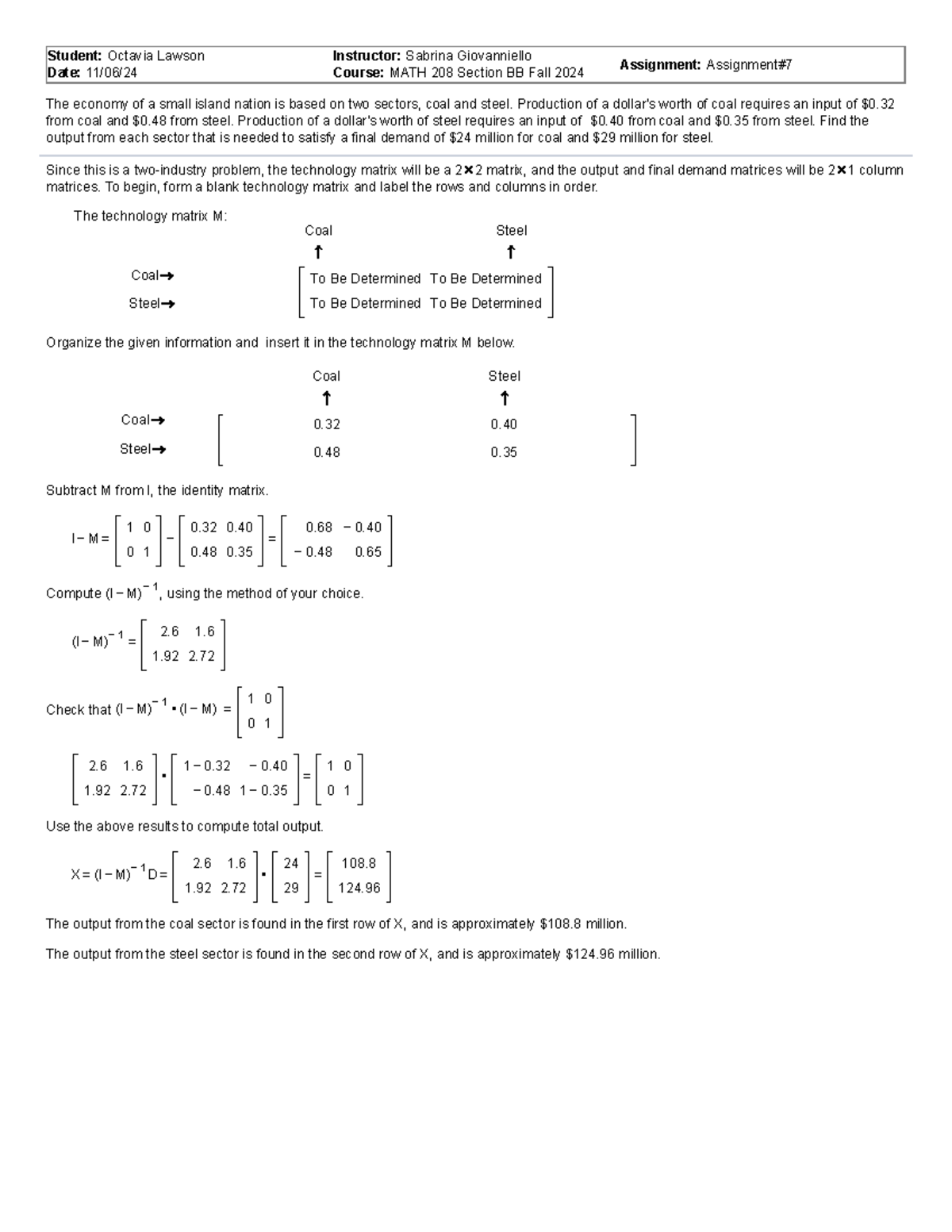 Math208 LAB 7 PEARSON EXAMPLE - Student: Octavia Lawson Date: 11/06 ...