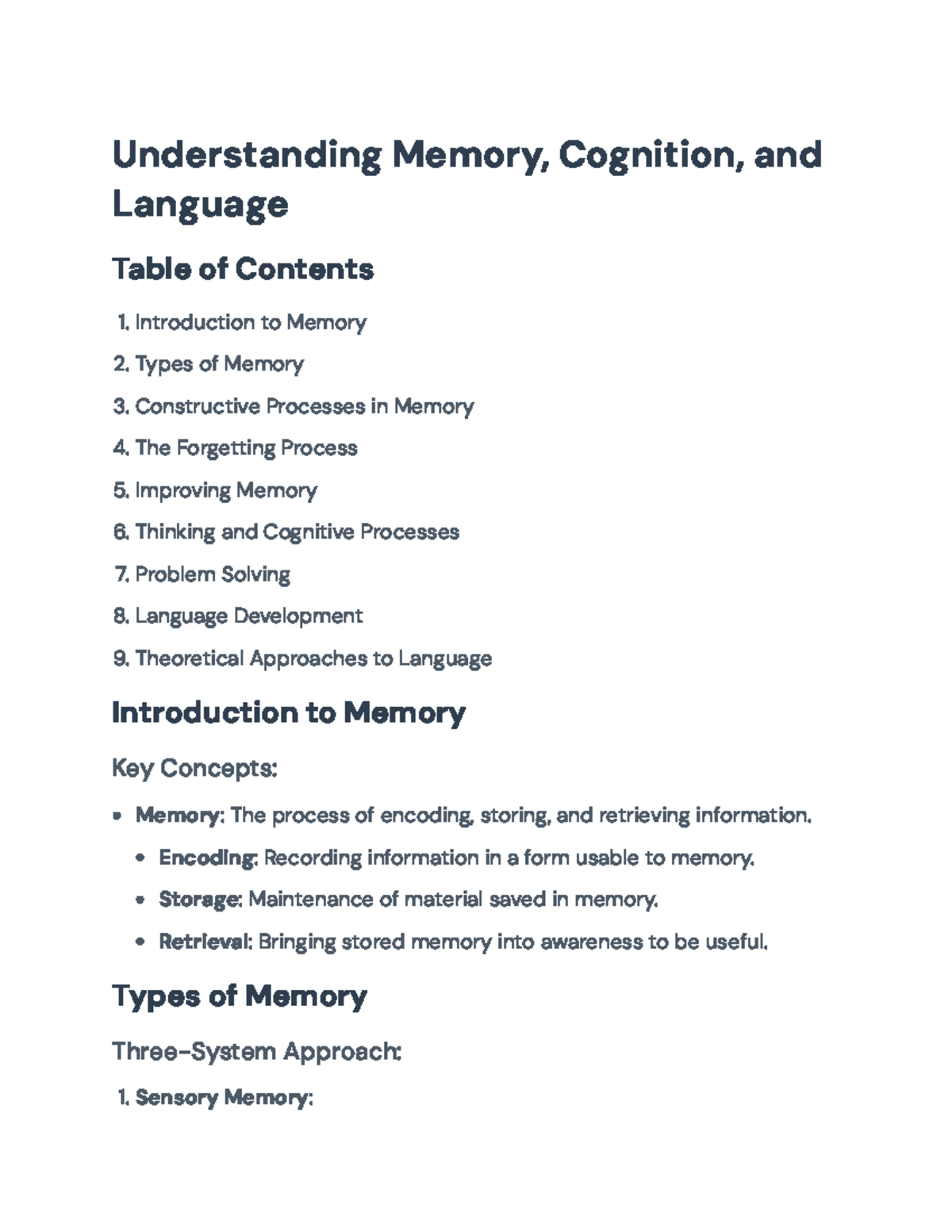 Cognitive Psychology: Memory, Cognition, and Language Overview (PSY 101 ...