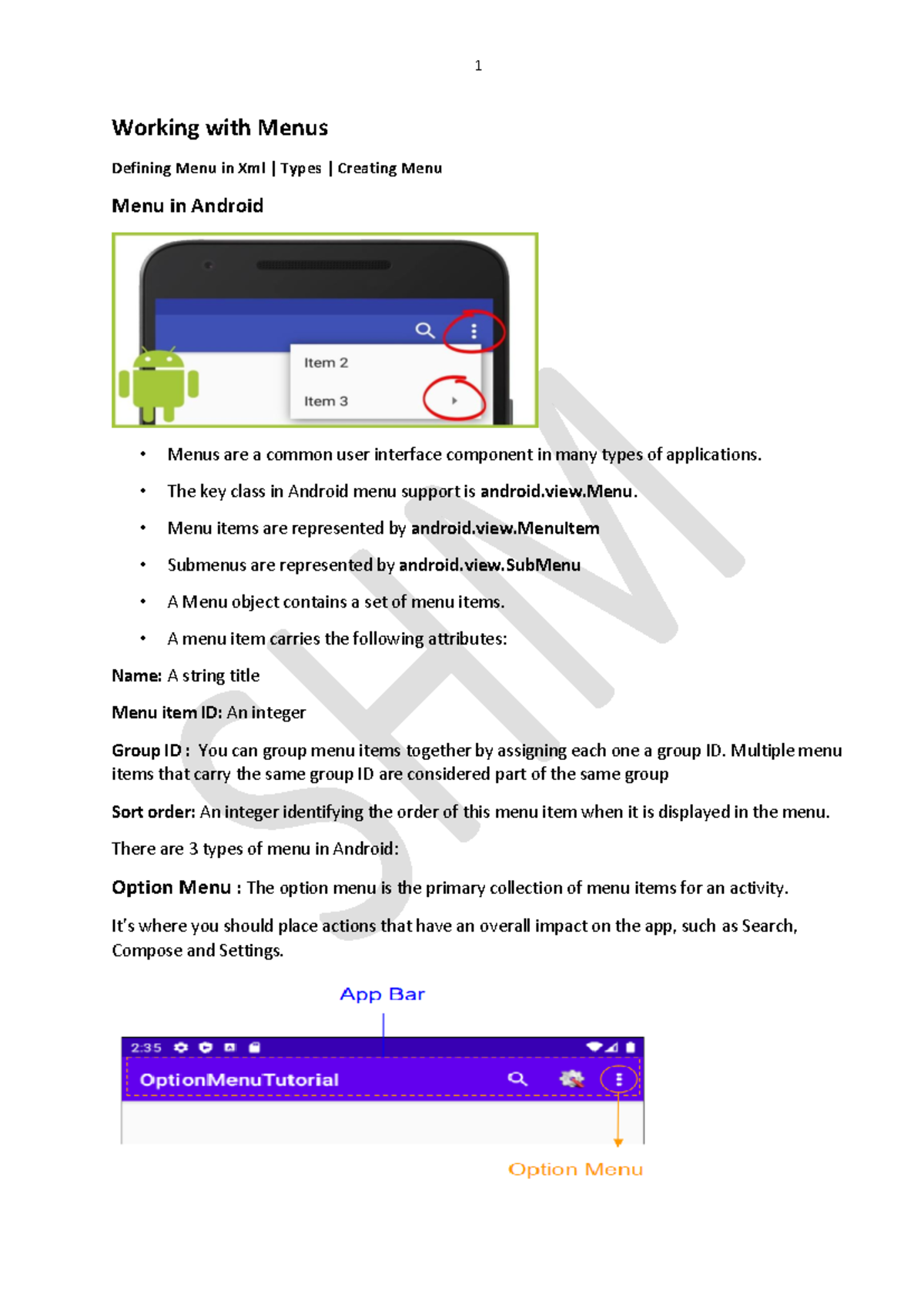 Android Module 4 - Working with Menus Defining Menu in Xml | Types ...